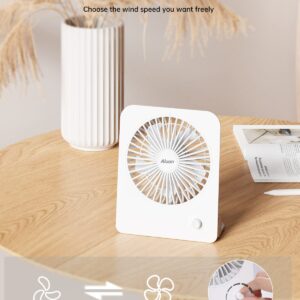 Aluan Desk Fan Small Quiet Portable Desktop Fan 4800mAh Rechargeable Battery Operated 180° Foldable Stand Personal Table Fan Strong Wind Stepless Speed Cooling USB Fan for Home Office Travel, White