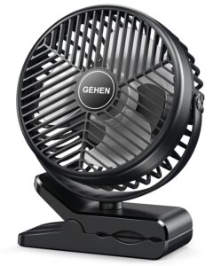 gehen portable 3-speed clip-on fan with sturdy clamp 10000mah battery-powered clip fan rechargeable ultra-quiet for bedroom office camping & stroller