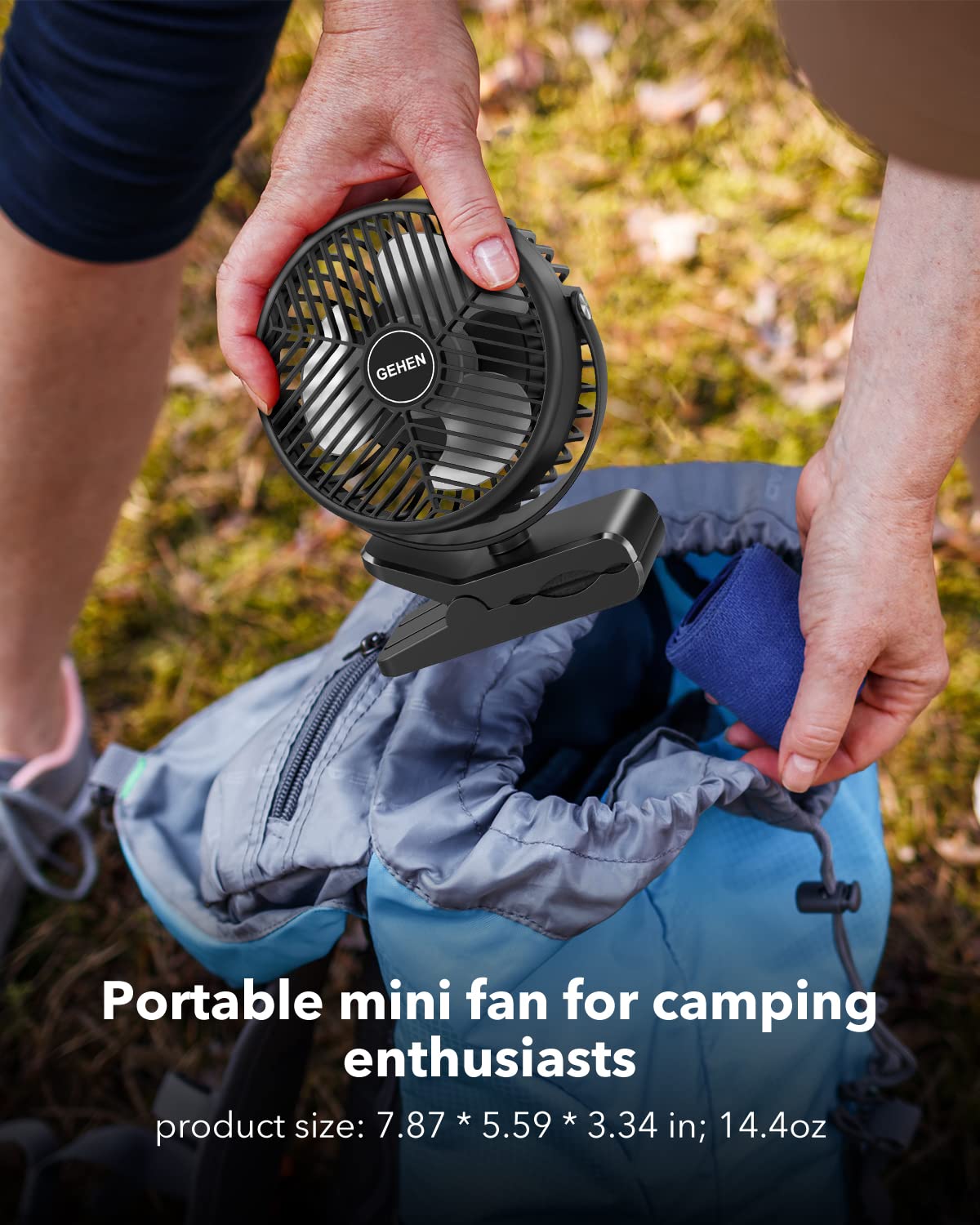 GEHEN Portable 3-Speed Clip-on Fan with Sturdy Clamp 10000mAh Battery-Powered Clip Fan Rechargeable Ultra-Quiet for Bedroom Office Camping & Stroller