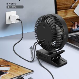 GEHEN Portable 3-Speed Clip-on Fan with Sturdy Clamp 10000mAh Battery-Powered Clip Fan Rechargeable Ultra-Quiet for Bedroom Office Camping & Stroller