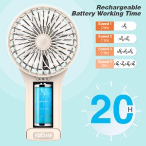 Yucime Handheld Portable Fan Desk Fan, Powerful Personal Fan 4 Adjustable Speed USB Recharging Battery Operated Mini Fan with Makeup Mirror for Stylish Girl Kids Women Men 1 Count (Pack of 1)