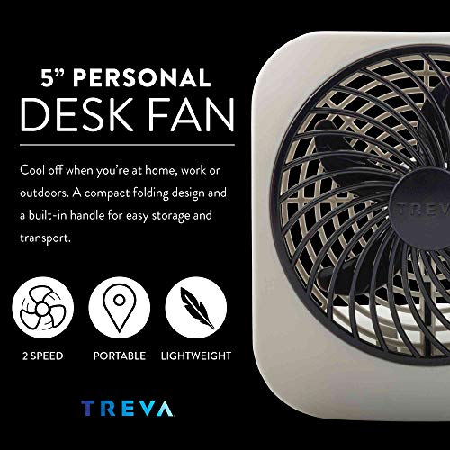 O2COOL Treva 5 Inch Battery Powered Fan Portable Desk Fan 2 Cooling Speeds with Compact Folding & Tilt Design Small Fan Cubicle Accessories Mini Fan Portable (Grey)