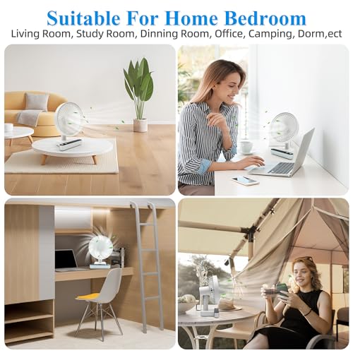 ALLXNOX Oscillating Desk Fan 7200mAh Battery Powered & USB Rechargeable Small Personal Fan Quiet Table Fan Portable Fan 4 Speed with LED Display for Home Office Bedroom Outdoor Travel Camping