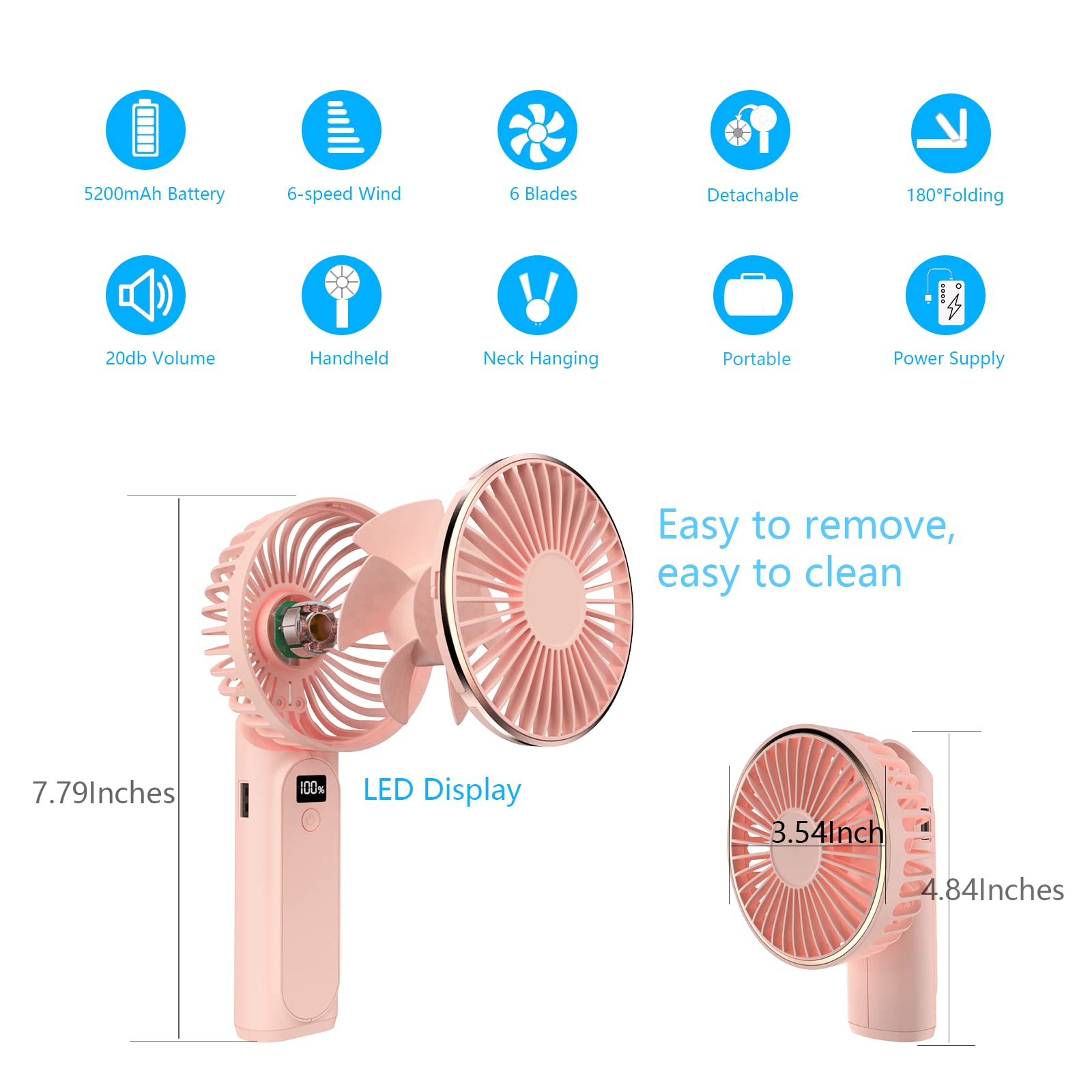 HlpiAMok Aeiniweraabbcc ERXUNG Portable Mini Handheld Fan with 5200mAh Batteray 6 Speed Ajustable Hand Fan, USB Rechargeable Portable Personal Fan, Foldable Small Desk Fan Pefect for Summer Outdoor