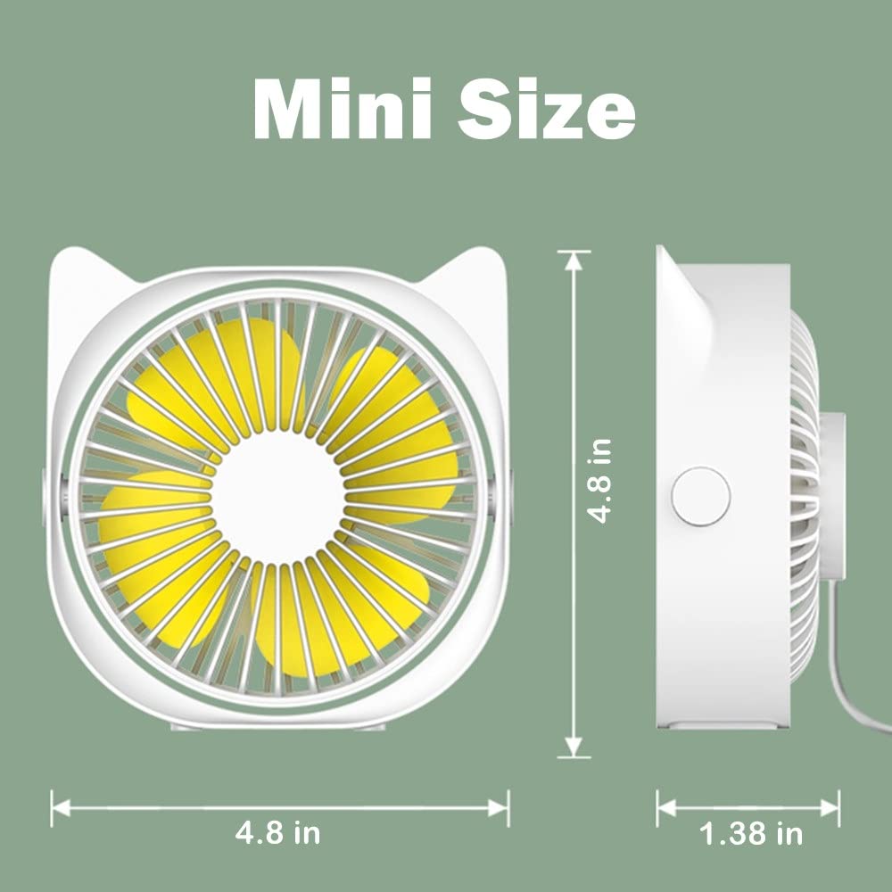 YUNLOVXEE Small Personal USB Desk Fan - 4 Speeds Portable Cute Desktop Table Cooling Mini Fan Powered By USB, Quiet Operation Strong Wind Fan for Room Home Office Outdoor Travel