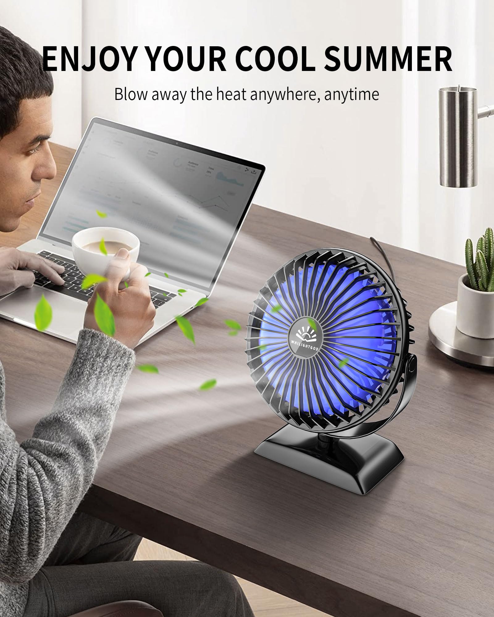 USB Desk Fan, Mini Fan but Powerful, Portable USB Fan with 3 Speeds, Quiet Table Personal Fan, 360°Rotate Coolness, Small Table Fan for Home,Office, Bedroom, Desktop,Travel, USB Powered, Black