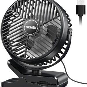 GEHEN 3-Speed Clip-On Fan with Sturdy Clamp & Strong Airflow, USB-Powered for Easy Cooling, Ultra-Quiet Operation Ideal for Bedroom, Office, & Stroller Use