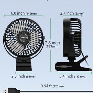 GEHEN 3-Speed Clip-On Fan with Sturdy Clamp & Strong Airflow, USB-Powered for Easy Cooling, Ultra-Quiet Operation Ideal for Bedroom, Office, & Stroller Use