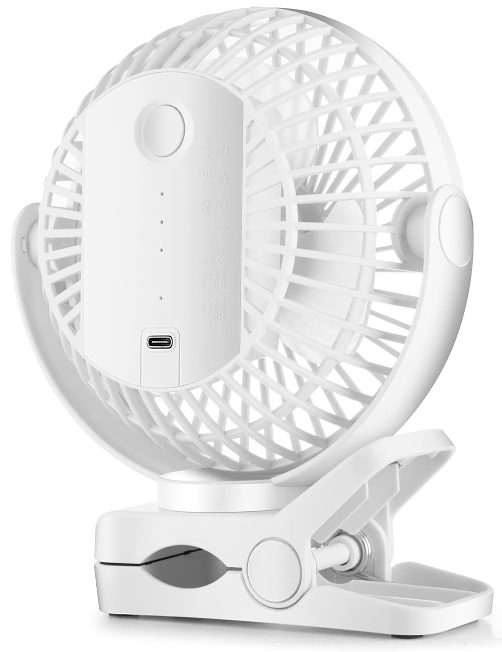 Viniper 6 inch Rechargeable Clip on Fan, 5000mah Battery Desk Fan : 360° Rotation & 3 Speeds Strong Wind Portable Fan, 8-30 Working Hours, Quiet and Powerful (White)