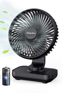 easyacc small desk fan 4000 battery fan, 5-23 working time, upgraded strong wind, ultra quiet, rechargeable 90°tilt air circulate portable fan 4 speed usb fan for office bedroom home travel