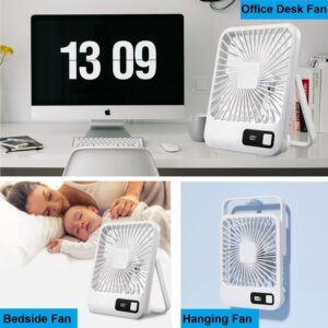 KAMISAFE Desk Fan Battery Operated Fan, USB Rechargeable Desktop Fans Small Quiet 180° Foldable Portable Fan for Office Bedroom Travel Outdoor, 5 Speeds Adjustable, LED Power Display