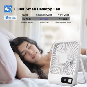 KAMISAFE Desk Fan Battery Operated Fan, USB Rechargeable Desktop Fans Small Quiet 180° Foldable Portable Fan for Office Bedroom Travel Outdoor, 5 Speeds Adjustable, LED Power Display