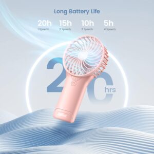 2024 Upgrade Handheld Portable Fan Longer Lasting Max 20Hrs Working Time, 4 Speeds Strong Wind USB Rechargeable Personal Mini Fan Desk Fan for Girls Women Kids Traveling Outdoor Office-Pink