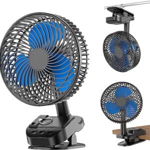 ATEngeus 4 in1 USB Fan, 8” Clip Fan, 10000mAh Rechargeable Table Fan, 5 Speeds Battery Operated Fan, 45°/90° Automatic Rotation, 3 Time Setting, with Clip & Hook for Homes, Offices, Bedroom