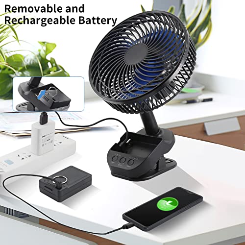 ATEngeus 4 in1 USB Fan, 8” Clip Fan, 10000mAh Rechargeable Table Fan, 5 Speeds Battery Operated Fan, 45°/90° Automatic Rotation, 3 Time Setting, with Clip & Hook for Homes, Offices, Bedroom