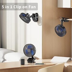 ATEngeus 4 in1 USB Fan, 8” Clip Fan, 10000mAh Rechargeable Table Fan, 5 Speeds Battery Operated Fan, 45°/90° Automatic Rotation, 3 Time Setting, with Clip & Hook for Homes, Offices, Bedroom