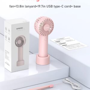 Coohea Mini Handheld Fan 4800mAh Battery Portable Fan USB Rechargeable Eyelash Fan 3 Speeds Wind Powerful Makeup Fan Cute Small Fan with Base & Lanyard for Hand Held Desk Travel Beach Office, Pink