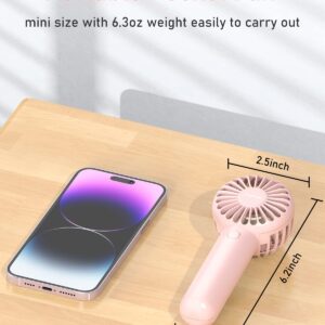 Coohea Mini Handheld Fan 4800mAh Battery Portable Fan USB Rechargeable Eyelash Fan 3 Speeds Wind Powerful Makeup Fan Cute Small Fan with Base & Lanyard for Hand Held Desk Travel Beach Office, Pink