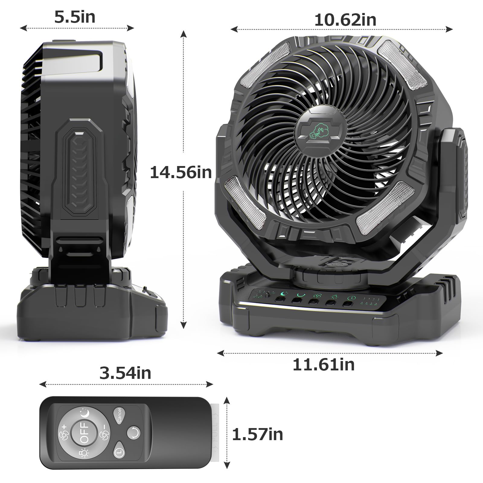 Tainido 40000mAh Rechargeable Battery Operated Fan, Auto-Oscillating Desk Fan with Remote & Hook & Led Light,4 Speeds 4 Timers Type-C Charging Table Fan for Camping Jobsite Hurricane Emergency