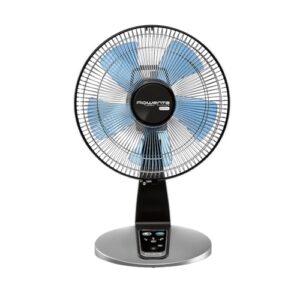 rowenta, desk fan, turbo silence table fan with remote, 18 inches, ultra quiet fan for bedroom, oscillating, portable, 5 speeds, black, indoor, vu2660