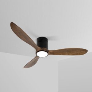 vacill flush mount ceiling fan with light,low profile ceiling fan,wooden fan blades,6 speed,led dimmable,dc motor,52 inch,amber wood blade