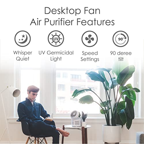 Crane 2-in-1 Air Purifier and Desk Top Fan, White, Standard, (EE-5073)