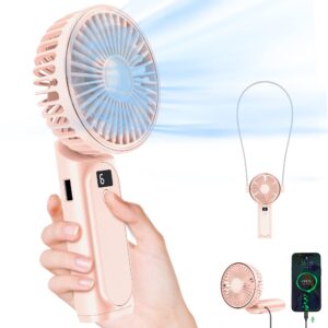 tunise portable handheld fan, neck fan, 4000mah desk fan, 180° adjustable, 6 speed wind, display electricity in real time, usb rechargeable foldable fan, quiet personal fan as power bank