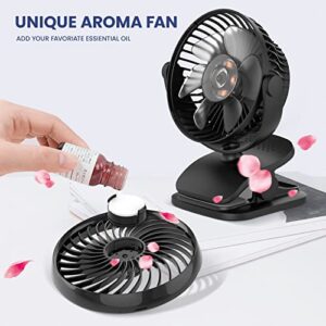 AA Battery Powered Clip on Fan with Aroma Function,Battery Operated Portable Fans for Camp,Small Dorm Fan with Powerful 4 Speeds,Quiet Desk Fan with 360°Rotation,Personal Dorm Fan for Home,Bed,Office