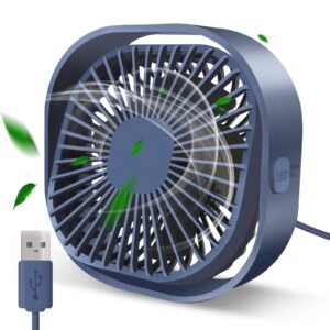 desk fan portable personal desktop mini cooling micro with cable usb powered 3 speeds quiet small table fan for home office study reading bedroom indoor car outdoor travel (blue)