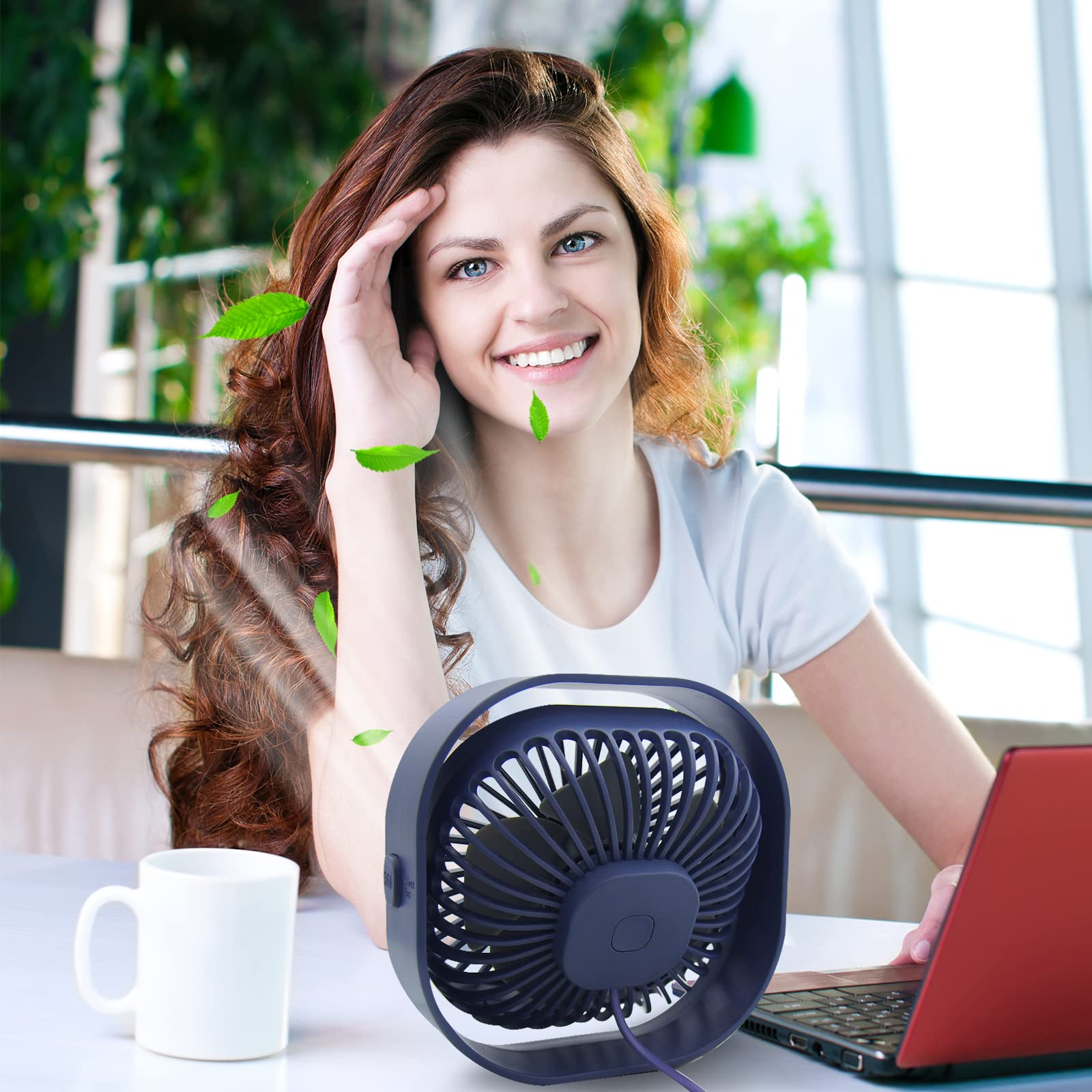 Desk Fan Portable Personal Desktop Mini Cooling Micro with Cable USB Powered 3 Speeds Quiet Small Table Fan for Home Office Study reading Bedroom Indoor Car Outdoor Travel (Blue)