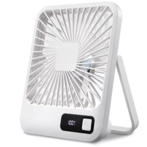 venanoci laaazy small desk fan, portable usb rechargeable fan, tilt folding personal mini fan with 2000mah battery and lcd display, strong wind, ultra quiet, 5 speed modes for office, home, camping