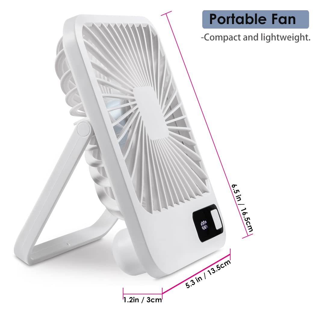 Venanoci LAAAZY Small Desk Fan, Portable USB Rechargeable Fan, Tilt Folding Personal Mini Fan with 2000mAh Battery and LCD Display, Strong Wind, Ultra Quiet, 5 Speed Modes for Office, Home, Camping