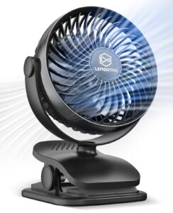 lemoistar aa battery operated clip on fan, stroller fans, usb powered portable desk fan 4 speeds personal golf cart, small table fan, wireless, for camping hurricane office bed-black