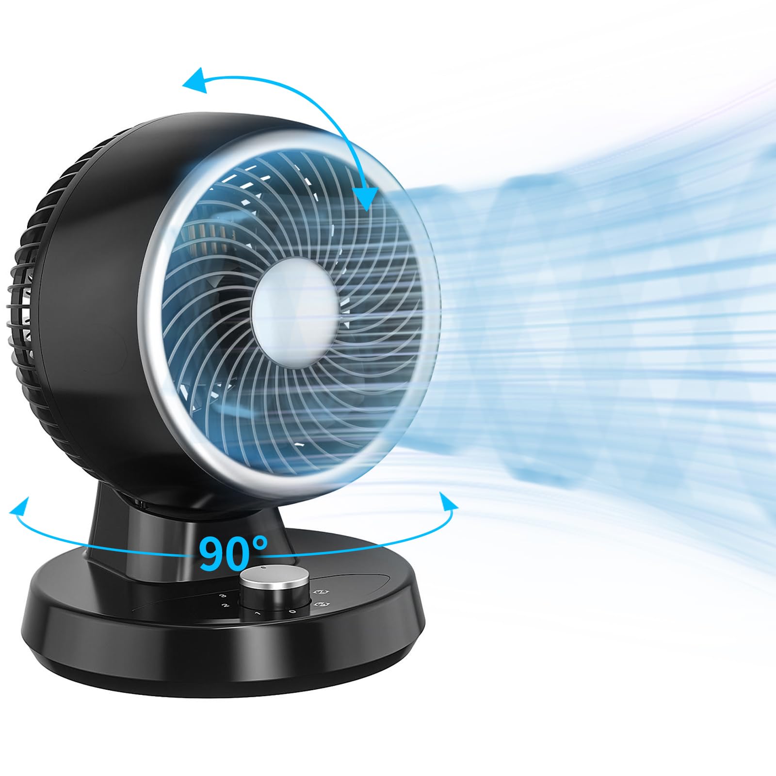 Air Circulator Fan, Portable Desk Fan with 3 Speeds, 90° Auto-Oscillating, 90° Adjustable Tilt for Home, Office, Dorm