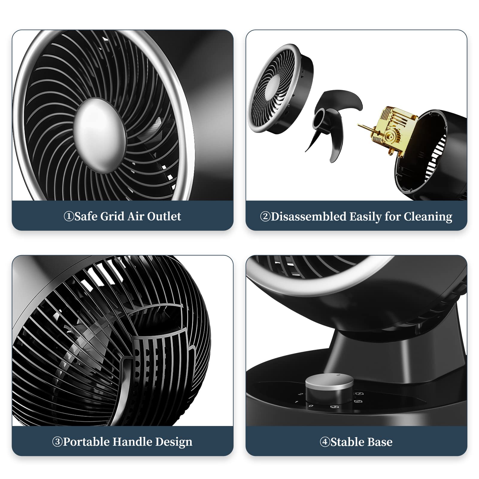 Air Circulator Fan, Portable Desk Fan with 3 Speeds, 90° Auto-Oscillating, 90° Adjustable Tilt for Home, Office, Dorm