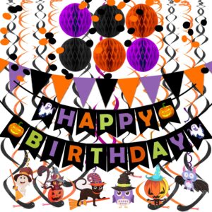 happy birthday banner paper triangle flag bunting circle confetti dots hanging garland honeycomb ball swirl streamers for halloween theme party birthday party decoration