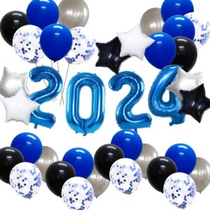 graduation decorations class of 2024 party balloons, new years eve party supplies, 40in 2024 foil balloons, latex balloons for birthday wedding prom night anniversary bachelorette (navy blue black)