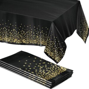 Prestee Black and Gold Table Cloths for Parties, 4pk, 54"x108" - Gold Dot Plastic Tablecloths, Black Tablecloth, Black and Gold Party Decorations, Paper Tablecloth for BBQ, Party, Fine Dining, Wedding