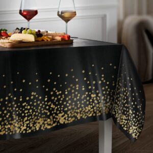 Prestee Black and Gold Table Cloths for Parties, 4pk, 54"x108" - Gold Dot Plastic Tablecloths, Black Tablecloth, Black and Gold Party Decorations, Paper Tablecloth for BBQ, Party, Fine Dining, Wedding