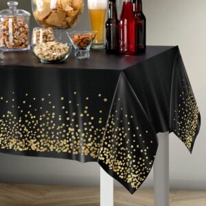 Prestee Black and Gold Table Cloths for Parties, 4pk, 54"x108" - Gold Dot Plastic Tablecloths, Black Tablecloth, Black and Gold Party Decorations, Paper Tablecloth for BBQ, Party, Fine Dining, Wedding