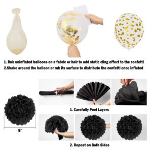 Amandir Black Gold Birthday Decorations for Men Women,Black Gold White Foil Confetti Balloons Happy Birthday Banner Pom Poms Metallic Fringe Curtains 18th 30th 40th 50th 60th Birthday Party Supplies