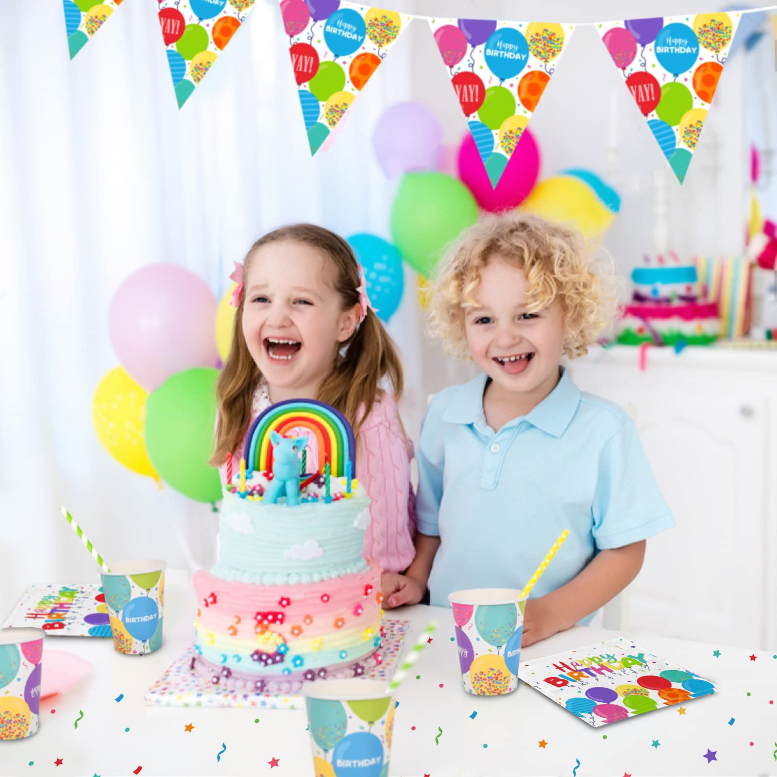 Birthday Party Supplies Disposable Paper Plates Napkins Cups Tablecloth and Banner for Kid’s Birthday Party Decorations, Serve 25