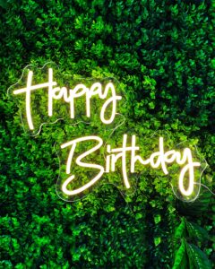 30x8 inch happy birthday led neon sign for backdrop decor, happy birthday light up sign adjustable with stepless dimmer, 12v adapter and hanging chains for birthday party decoration (warm white)