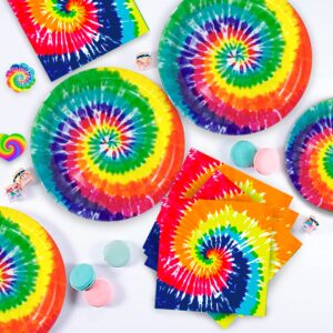 Tie Dye Birthday Party Supplies,175pcs Tie-Dye Party Tableware Set-Tie Dye Party Plates Cups Napkins Tablecloth Banner Balloon Hanging Swirl Cake Topper etc Tie Dye Birthday Decorations for Girls/Boys