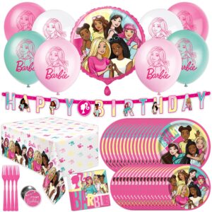 unique barbie party decorations | serves 16 guests | officially licensed | barbie birthday decorations | barbie birthday party supplies | barbie balloons, banner, tablecover, plates, napkins, button