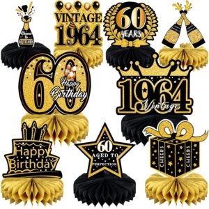 9 pcs 60th birthday decoration for men women 60th birthday centerpieces for tables cheers to 60 years birthday honeycomb decor 1964 birthday table topper black and gold 60th birthday party favors