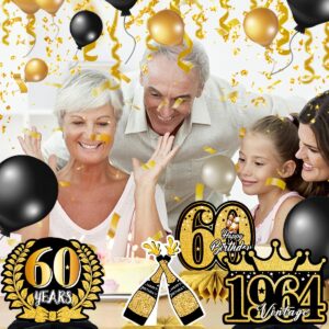 9 Pcs 60th Birthday Decoration for Men Women 60th Birthday Centerpieces for Tables Cheers to 60 Years Birthday Honeycomb Decor 1964 Birthday Table Topper Black and Gold 60th Birthday Party Favors