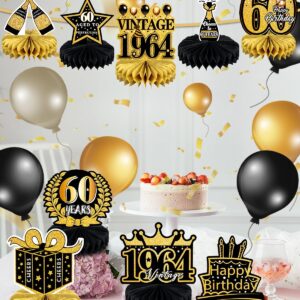 9 Pcs 60th Birthday Decoration for Men Women 60th Birthday Centerpieces for Tables Cheers to 60 Years Birthday Honeycomb Decor 1964 Birthday Table Topper Black and Gold 60th Birthday Party Favors