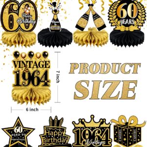 9 Pcs 60th Birthday Decoration for Men Women 60th Birthday Centerpieces for Tables Cheers to 60 Years Birthday Honeycomb Decor 1964 Birthday Table Topper Black and Gold 60th Birthday Party Favors