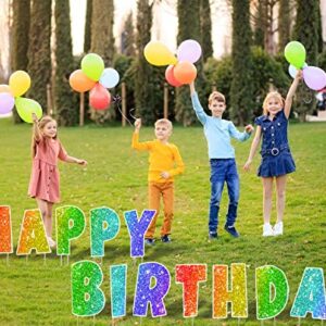 Coonoe Happy Birthday Yard Sign with Metal Stakes - 16” Outdoor Lawn Decorations, Weather-Resistant Letters, birthday party supplies gift for Kids & Adults (Glitter)